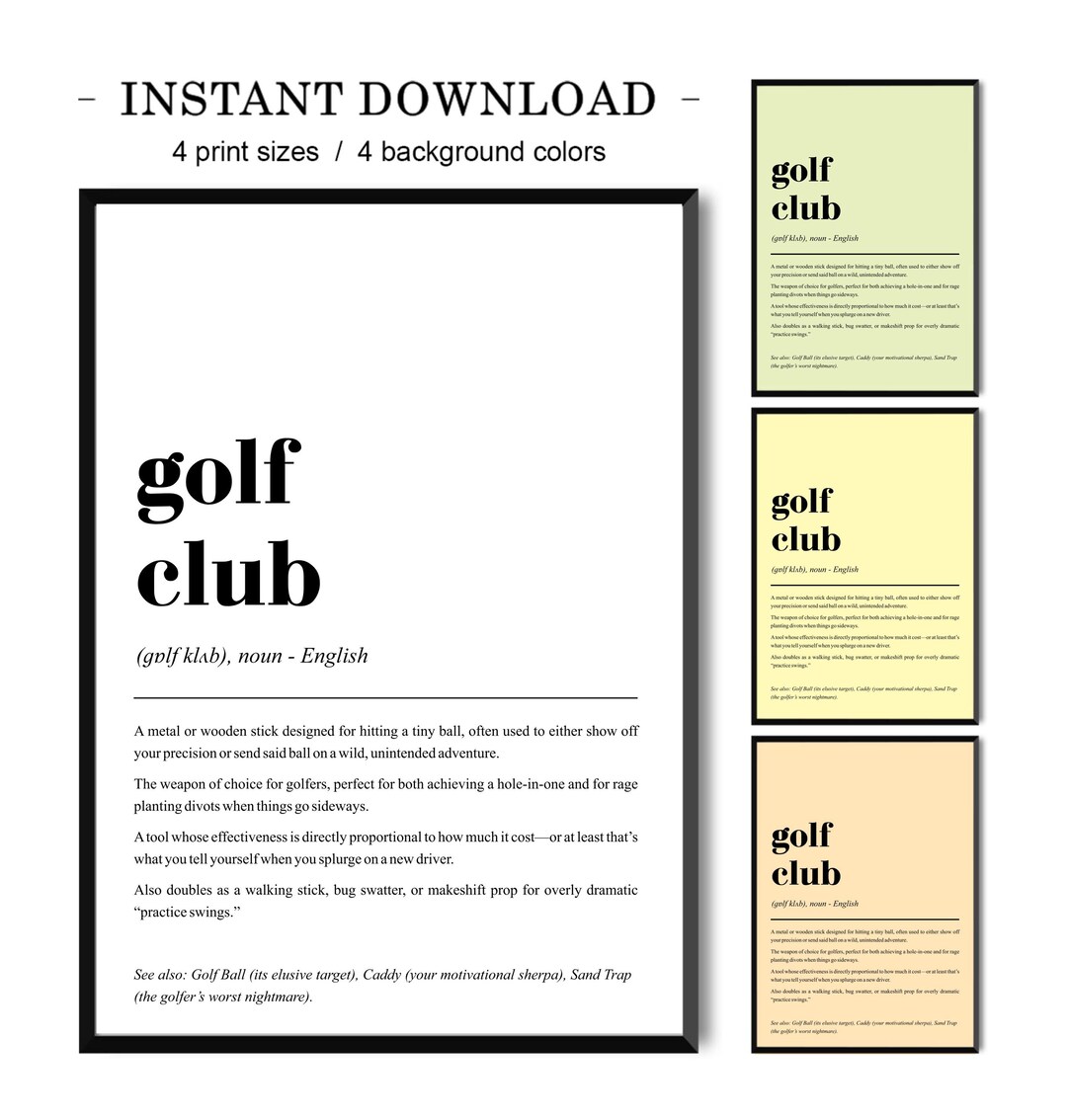 Golf Club Definition Print | Golfer Gift, Sport Wall Art - Etsy