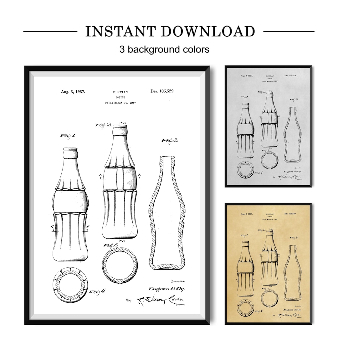 Coke Bottle Patent Print, Blueprint Poster for Bar Cart Decor - Etsy