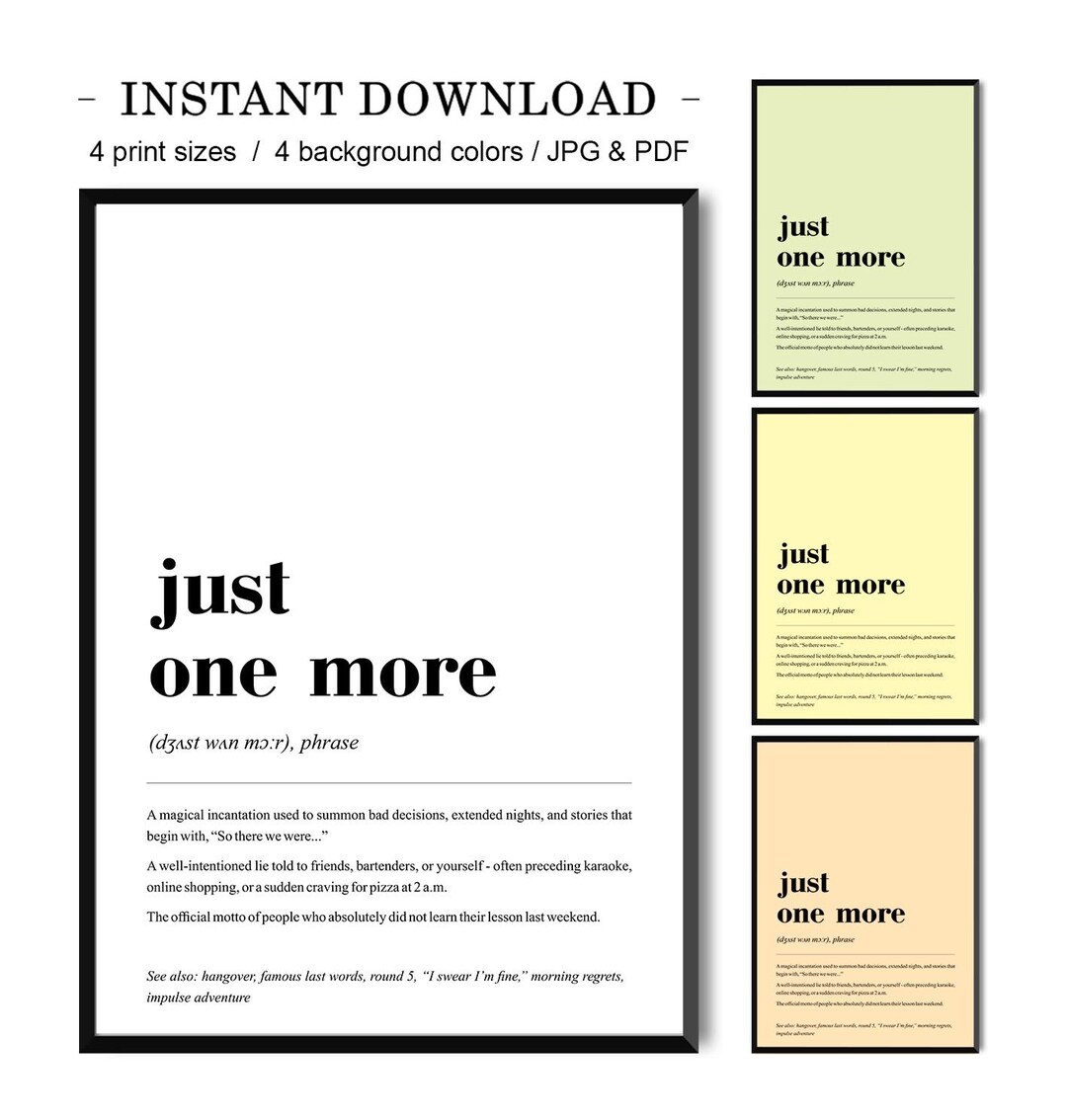 Just One More Definition Print | Funny Bar Decor | Digital Download - Etsy