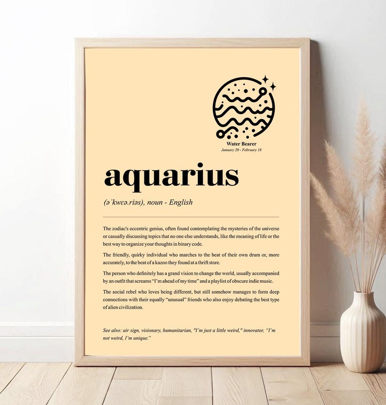 Aquarius Definition Print | Zodiac Decor | Birthday Gift | Poster - Etsy