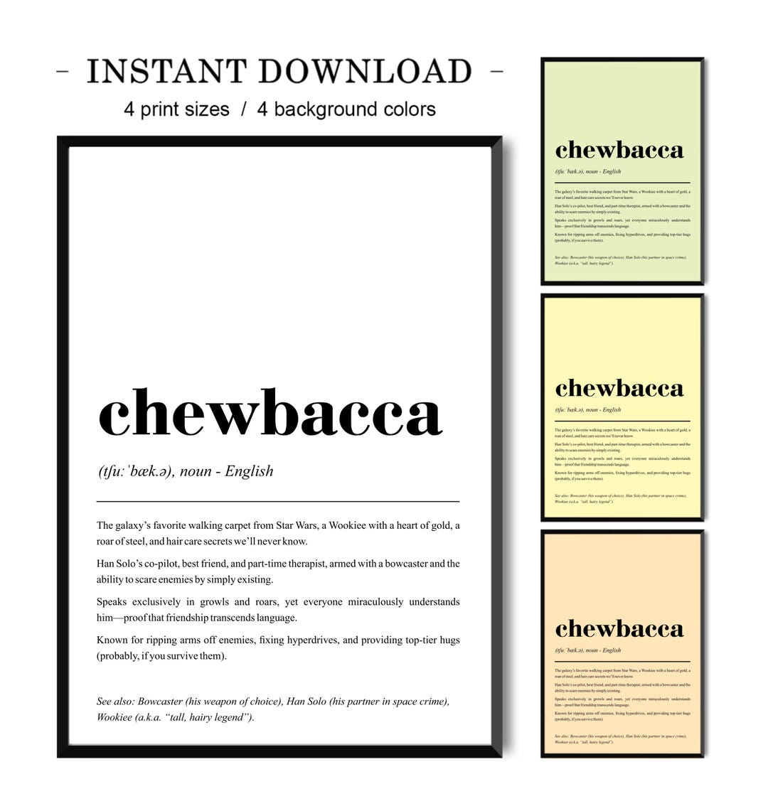 Funny Chewbacca Definition Print, Starwars Definition Print, Starwars ...