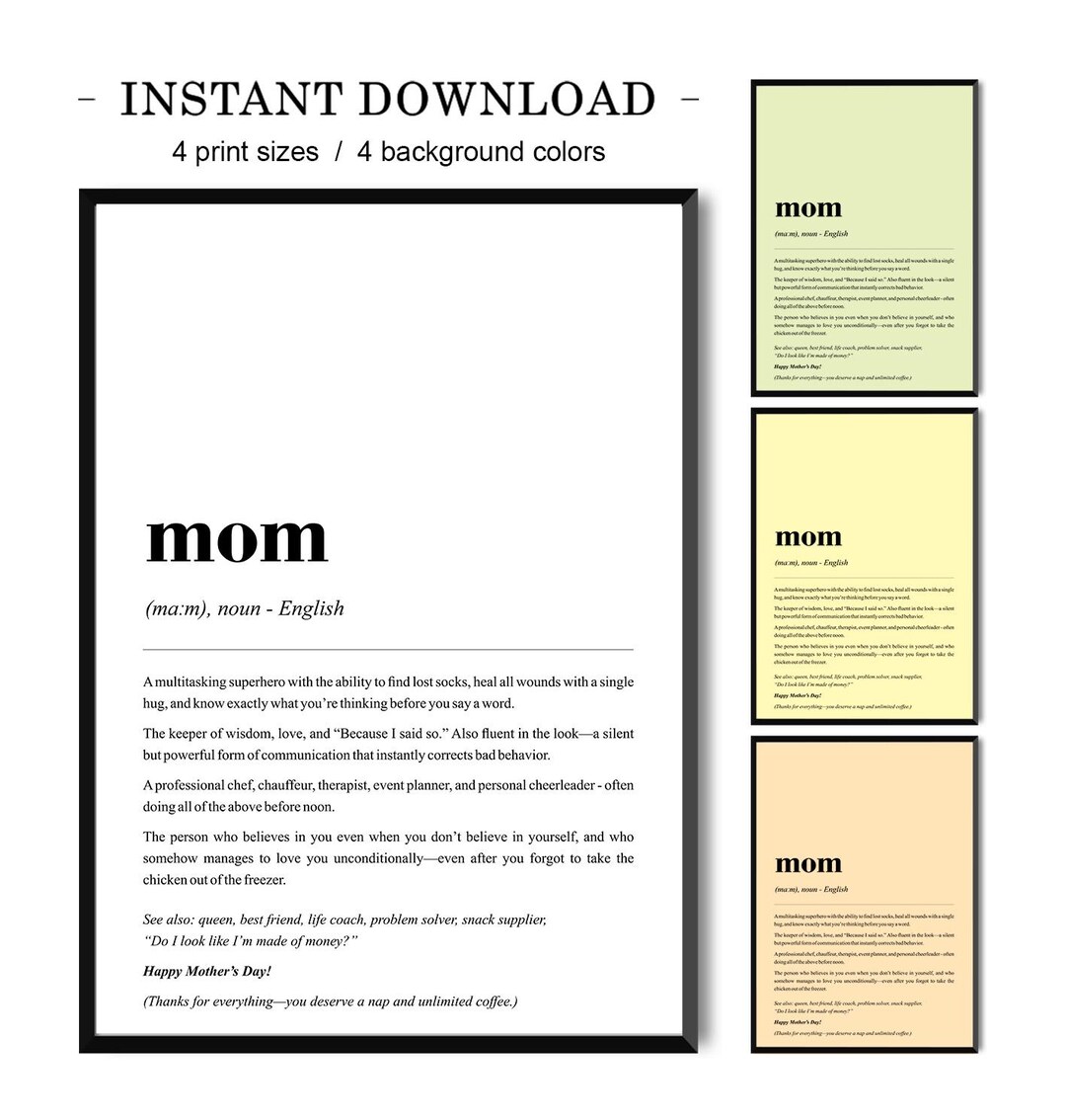 Mom Definition Print | Mother’s Day Gift | Printable Wall Art - Etsy
