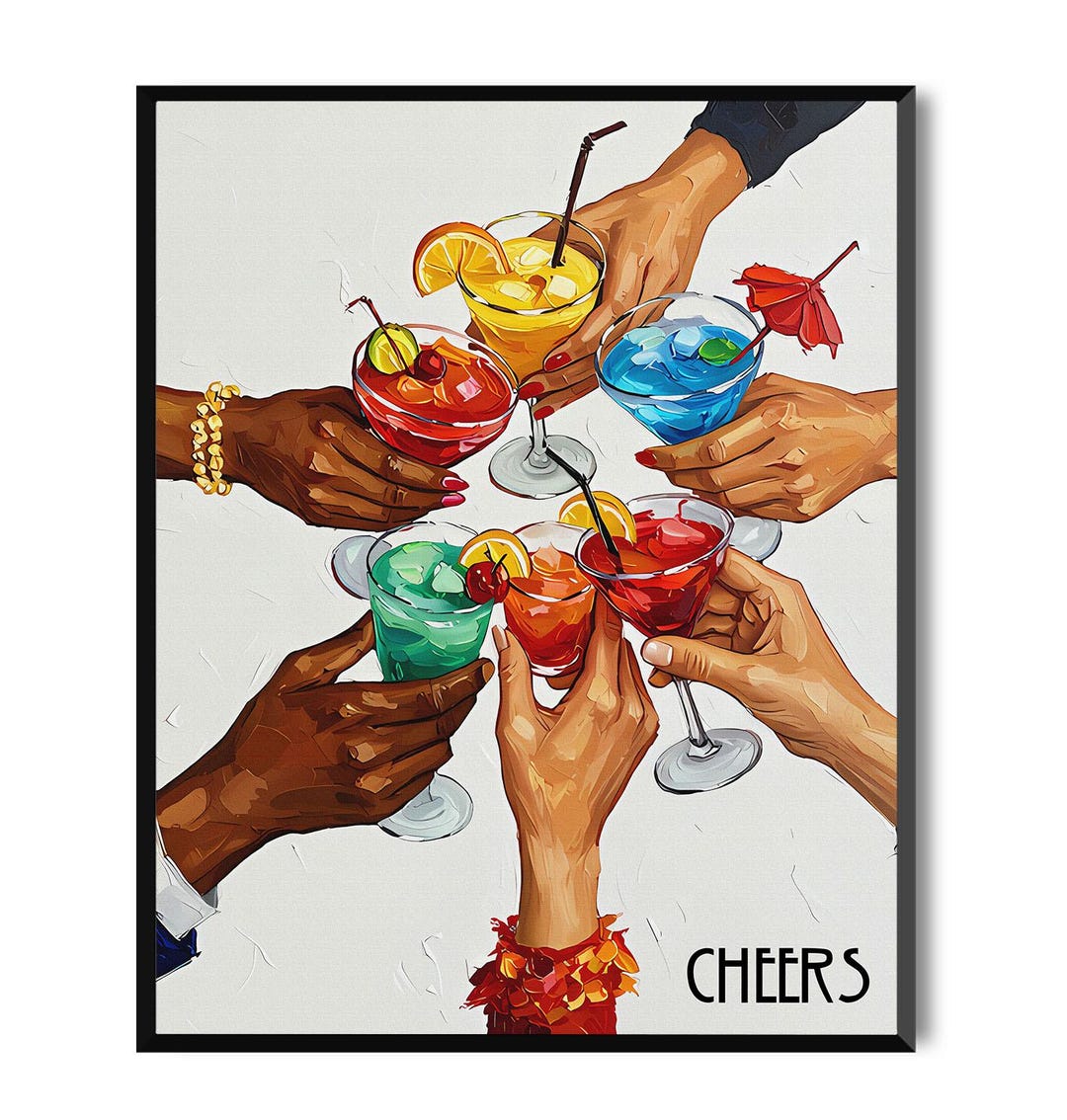 Cheers Art Print | Cheers Wall Art | Happy Hour Poster | Cocktail Party ...