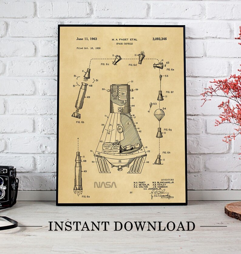 Set of 4 Space Patent Prints, Space Capsule, Mars Rover, Shuttle - Etsy