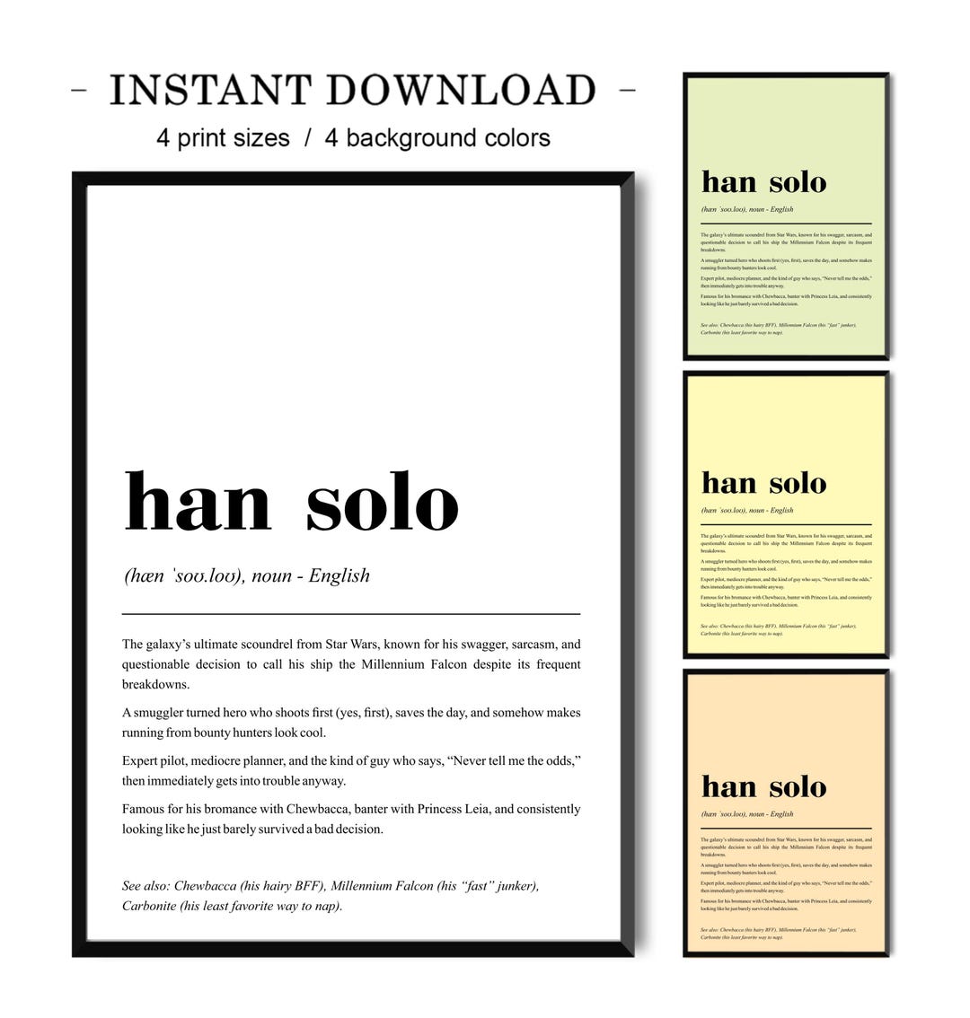 Funny Han Solo Definition Print, Starwars Definition Print, Starwars ...