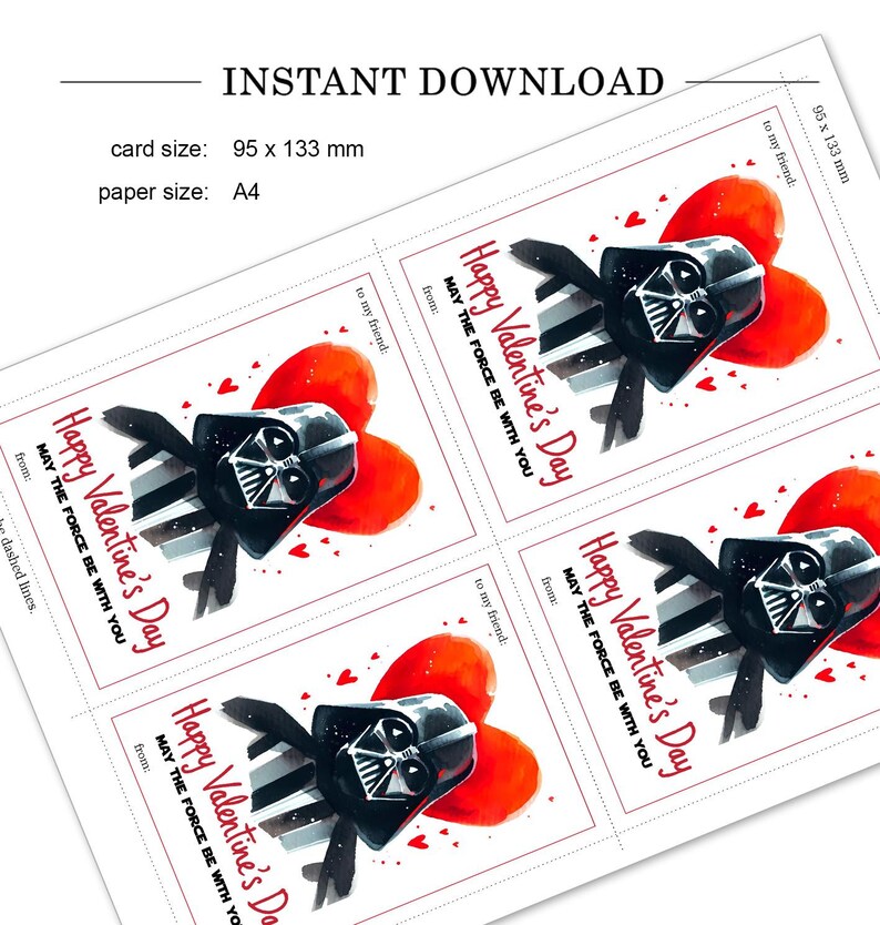 Star Wars Valentine Card Printable, Darth Vader May the Force Be With ...