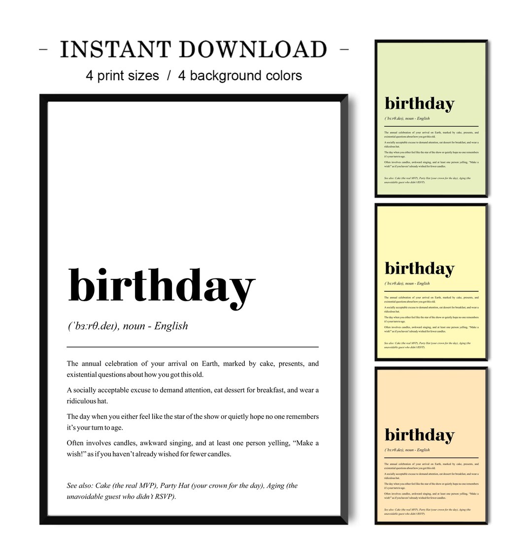 Funny Birthday Definition Print, Birthday Definition Poster, Birthday ...