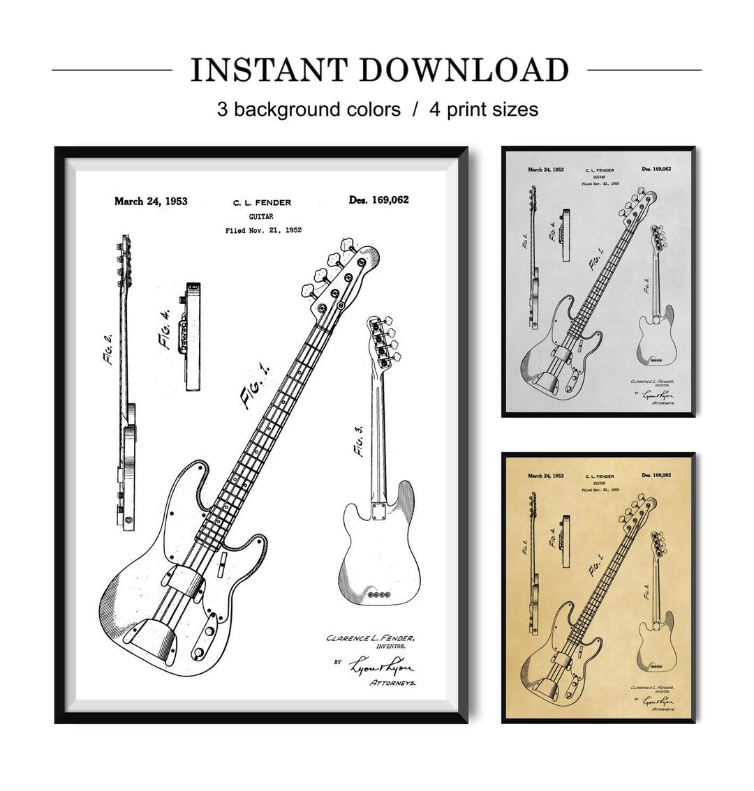 Electric Bass Guitar Patent Poster – Music Instrument Blueprint Art - Etsy