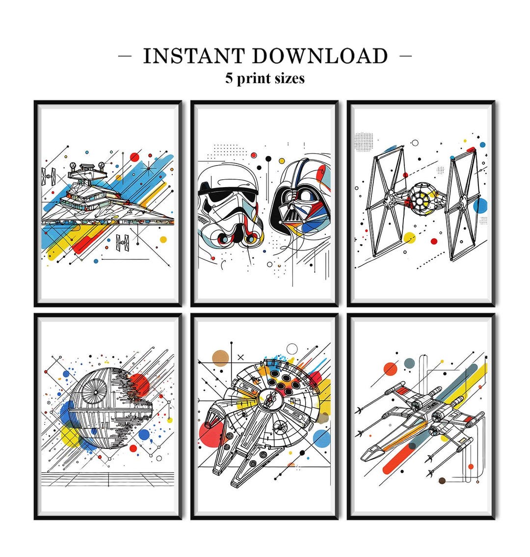 Galactic Fleet Collection - 6 Starwars Ship Prints for Kids Room Decor ...
