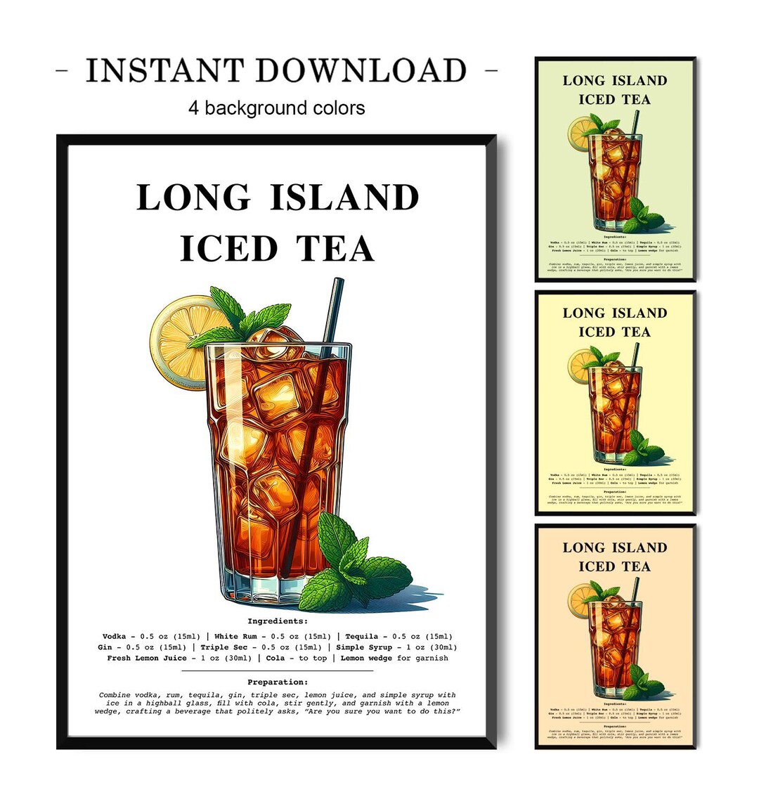 Long Island Iced Tea Poster | Cocktail Recipe Print | Bar Wall Art - Etsy
