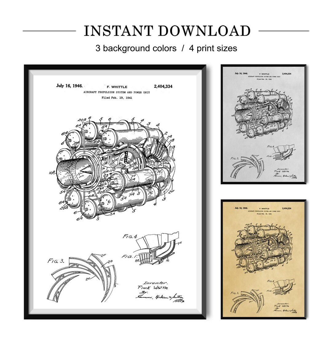 Jet Engine Patent Print, Aircraft Blueprint, Pilot Gift Decor - Etsy