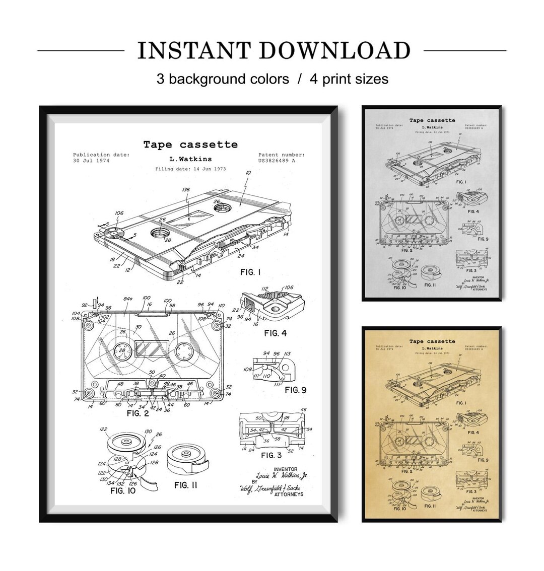 Tape Cassette Patent Poster – Music Blueprint Art, Vintage Design - Etsy