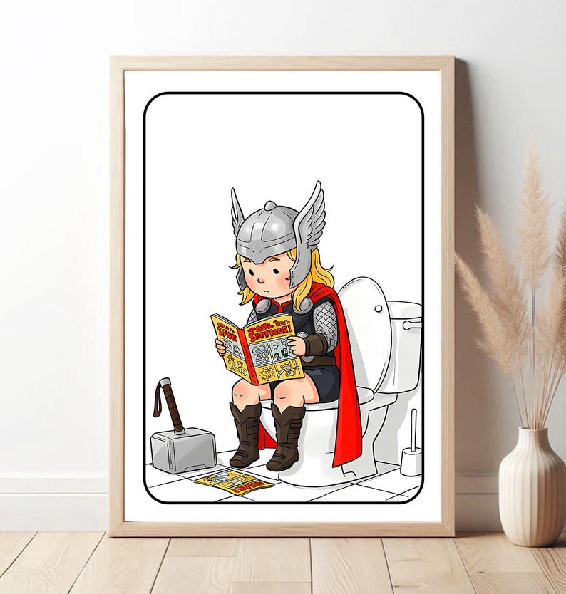 Superhero Kids Bathroom Sign Set | Funny Restroom Art | Set of 4 | Thor ...