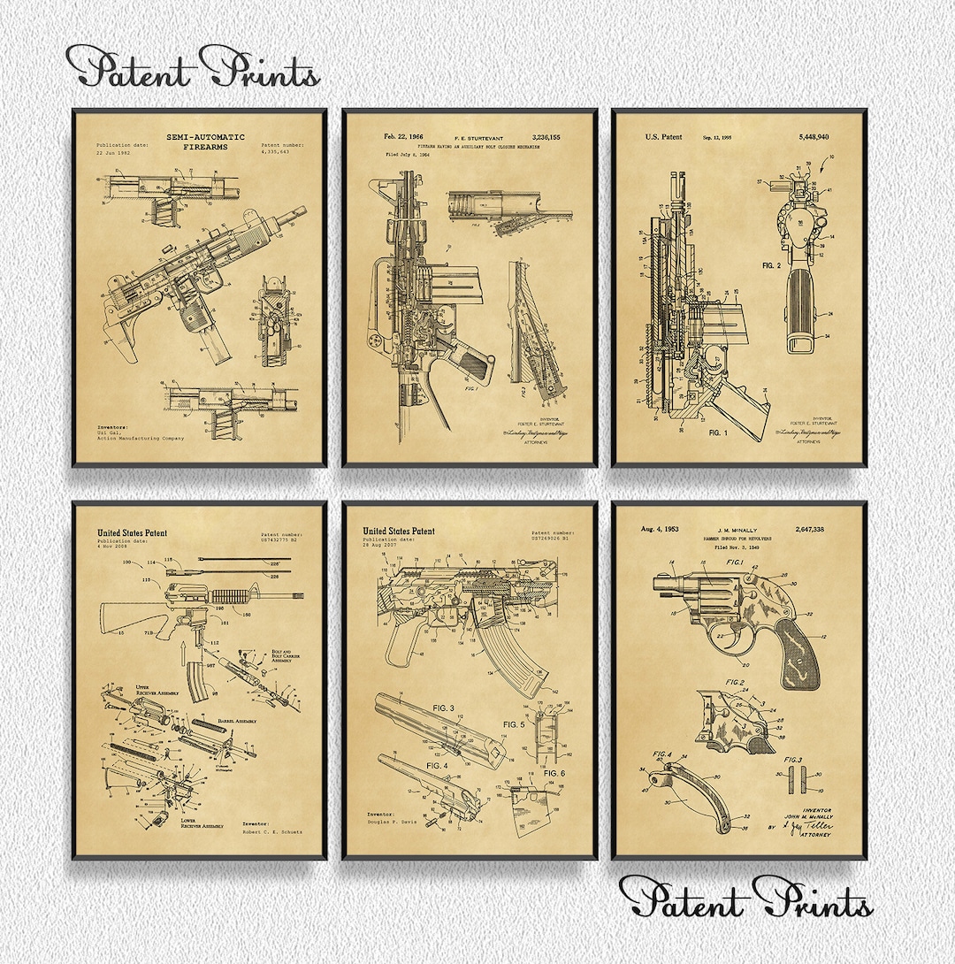 Set Firearms Patents, Revolver Poster, Firearm Decor, Firearms, Firearm ...