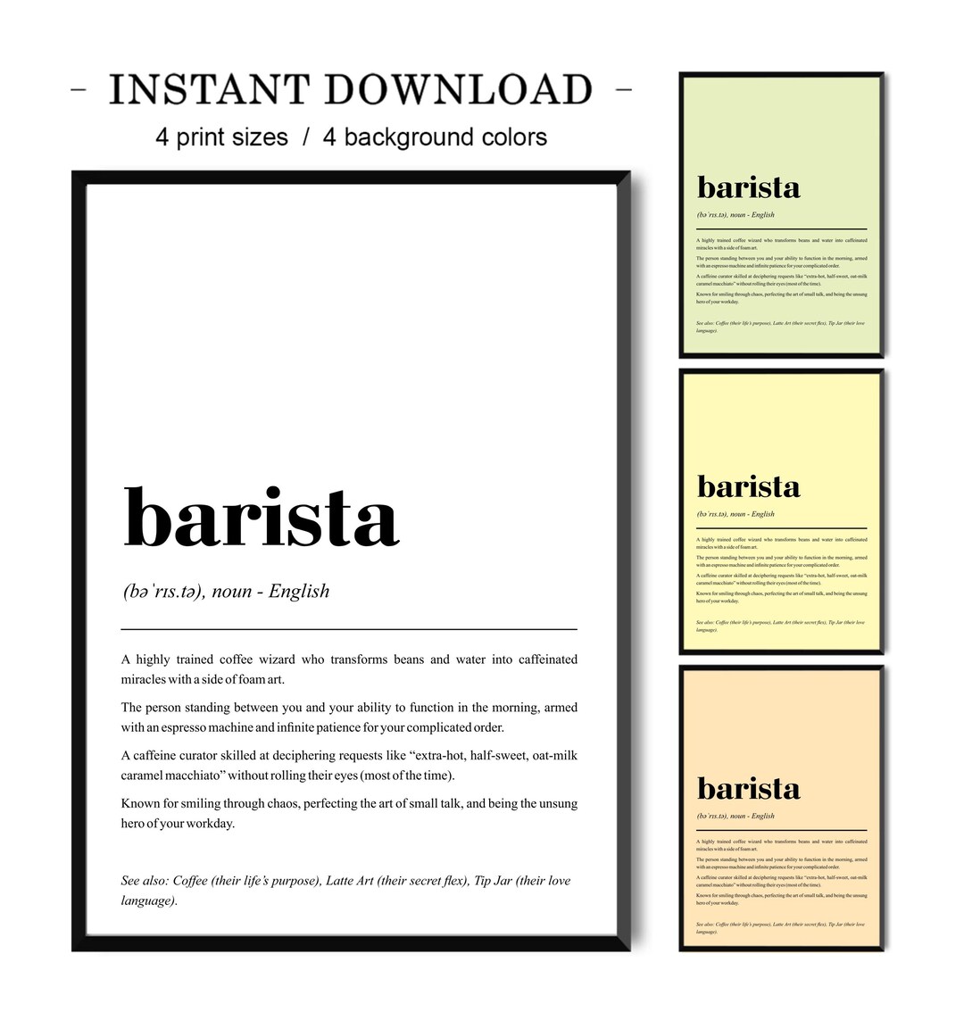 Barista Definition Poster | Quirky Coffee Bar Decor - Etsy