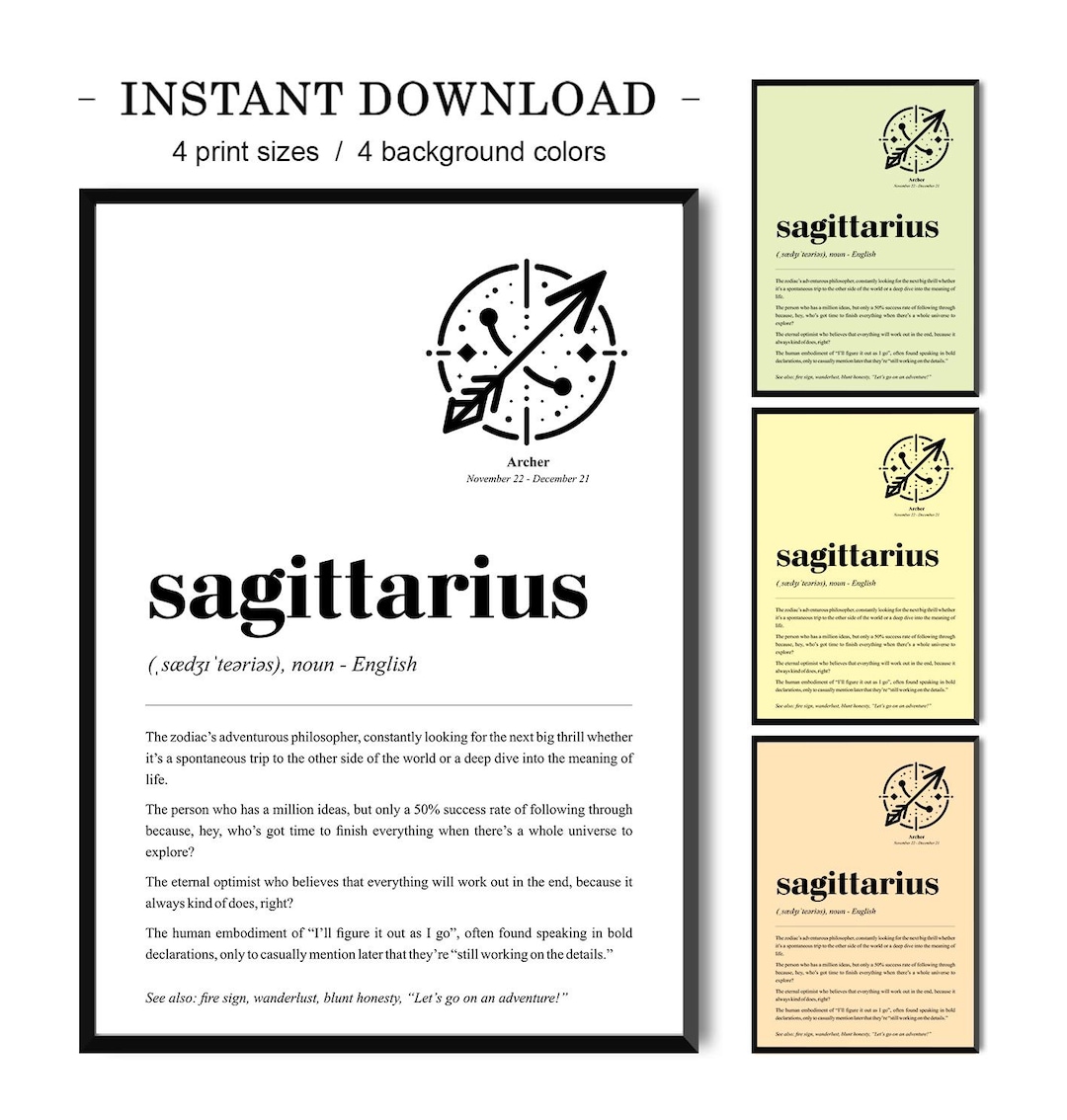 Sagittarius Definition Print | Zodiac Decor | Birthday Gift | Zodiac ...
