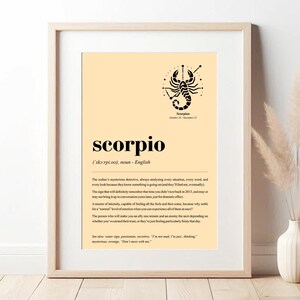 Scorpio Definition Print | Zodiac Decor | Birthday Gift | Zodiac Poster ...
