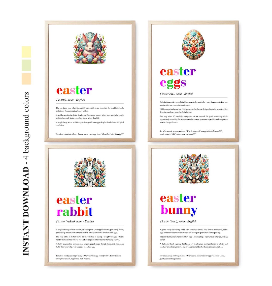 Set of 4 Easter Definition Prints | Easter Wall Art | Spring Decor - Etsy