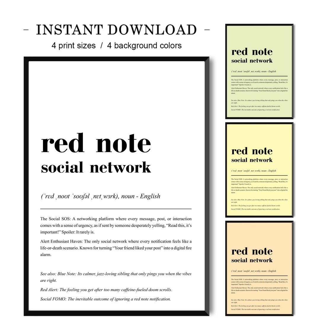 Funny Red Note Definition Print, Office Humor, Work Desk Decor - Etsy