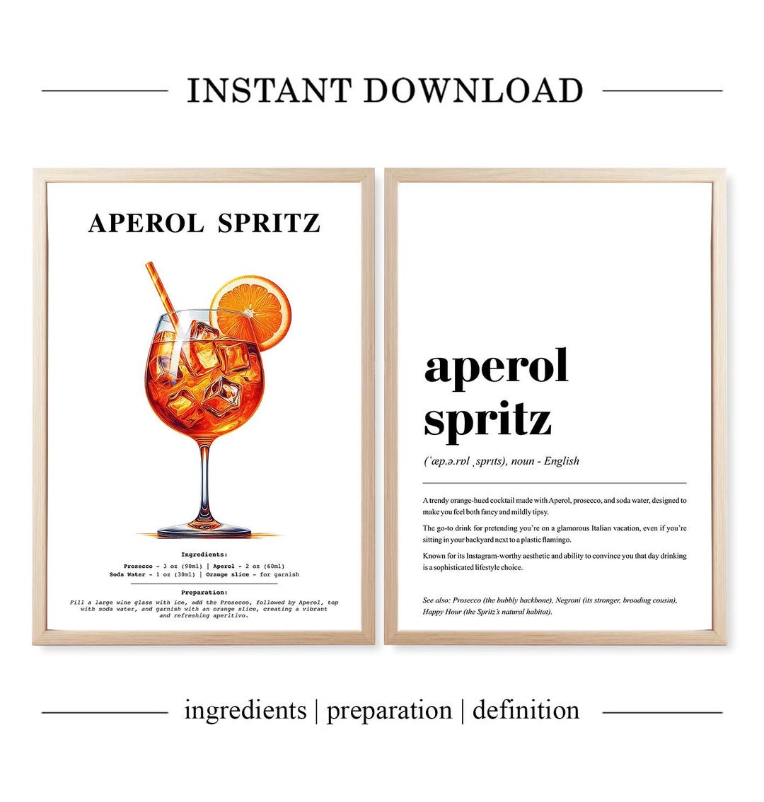 Aperol Spritz Cocktail Recipe Print | Aperol Spritz Definition Art - Etsy