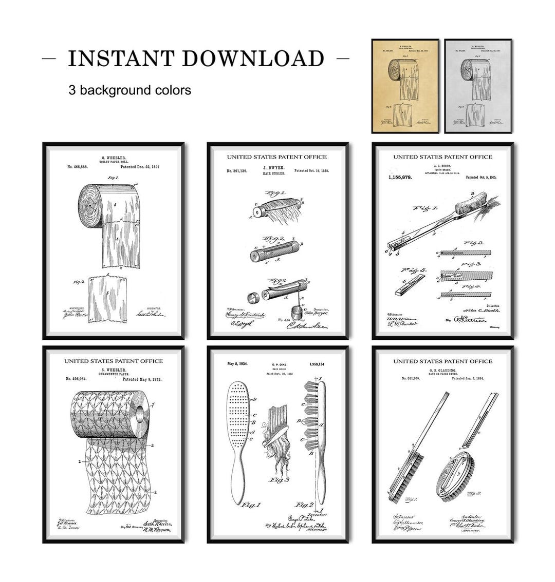 Set of 6 Vintage Bathroom Patents | Toilet Paper Patents | Digital ...