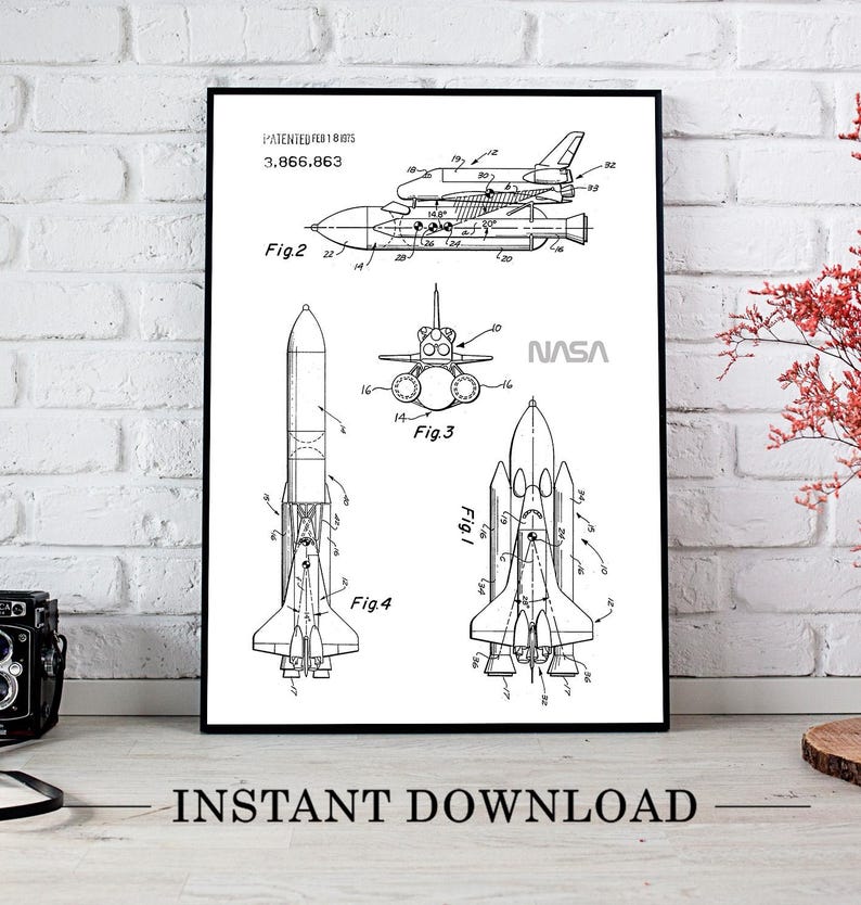 Set of 4 Space Patent Prints, Space Capsule, Mars Rover, Shuttle - Etsy