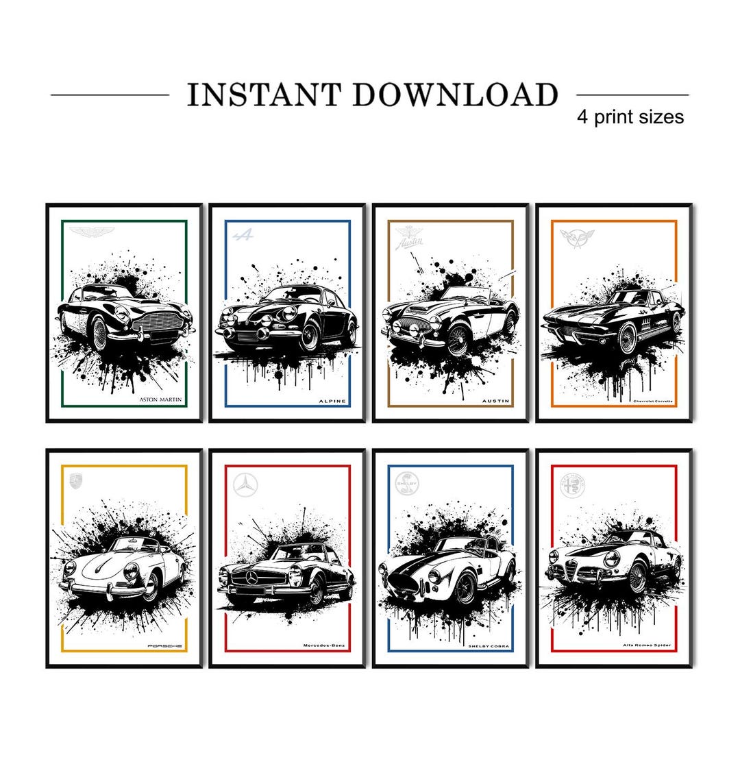 Set of 8 Vintage Muscle Cars Poster, Classic Muscle Car Poster, Teen ...