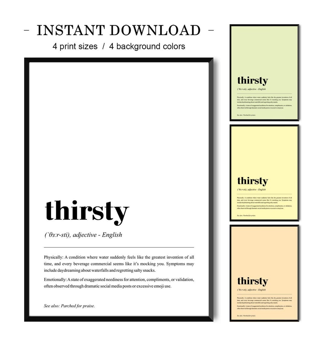 Funny Thirsty Definition Print, Kitchen Wall Art, Kitchen Decor - Etsy