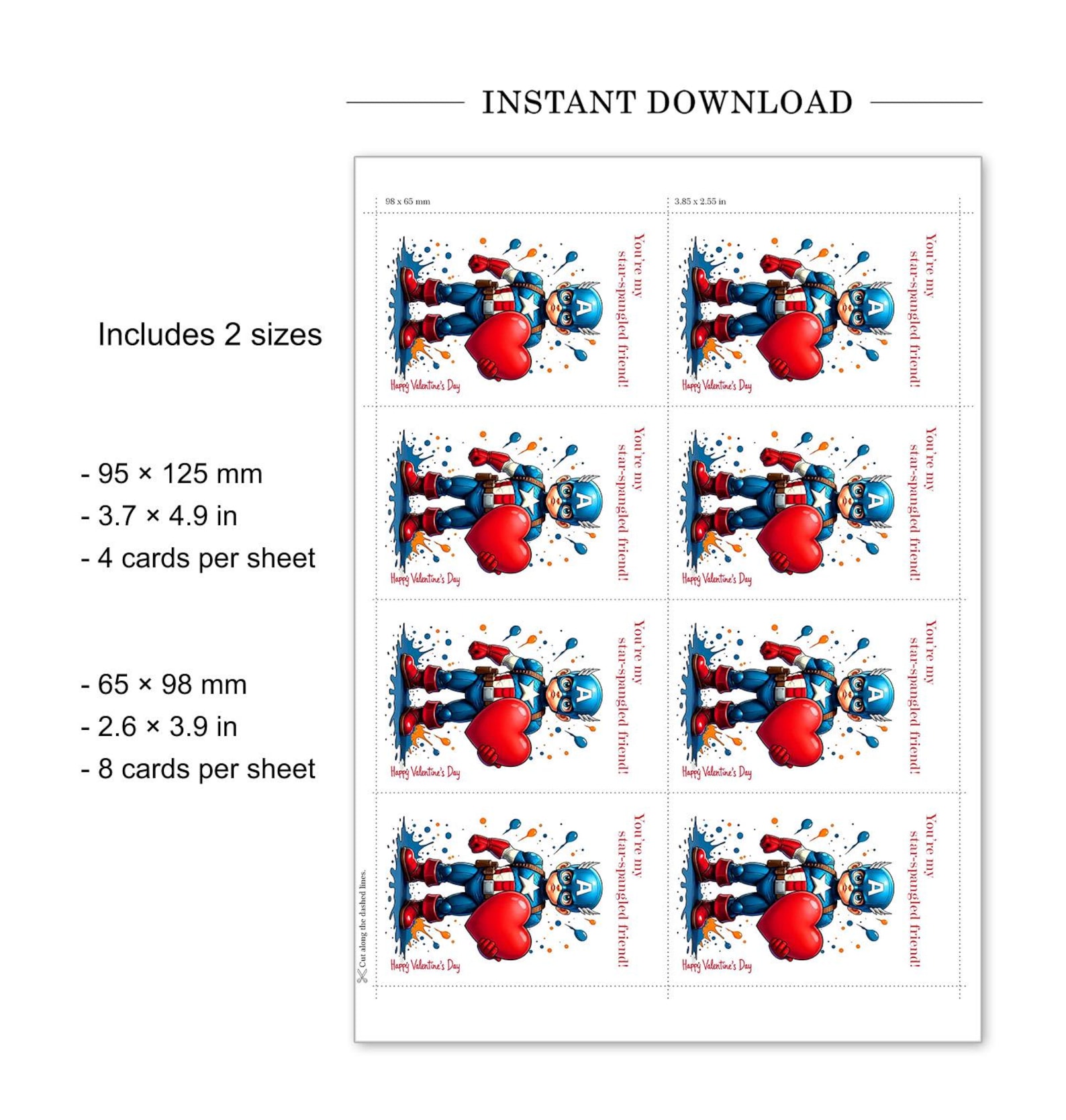 Superhero Valentine Card Printable, Star Spangled Friend Kids Card ...