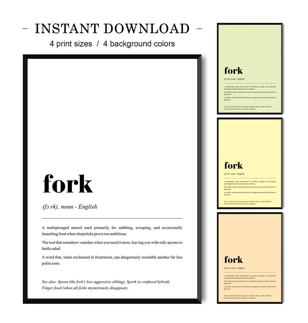 Fork Definition Print, Kitchen Wall Art, Funny Kitchen Decor - Etsy