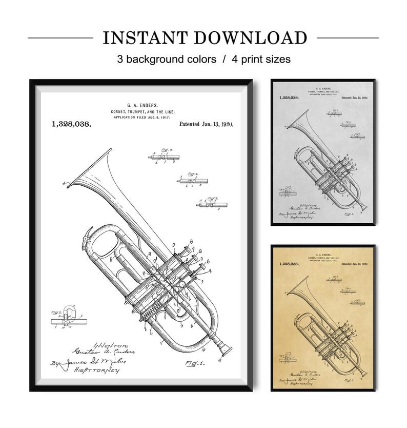 Trumpet Patent Poster – Vintage Music Blueprint Art Print - Etsy
