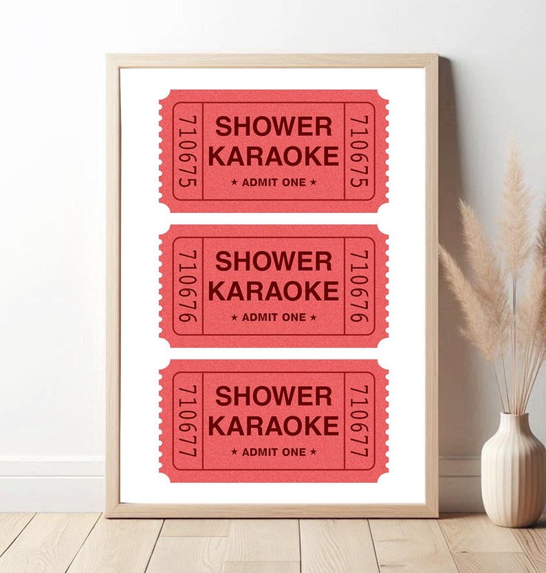 Shower Karaoke Ticket Print | Fun Bathroom Wall Art | Digital Print - Etsy