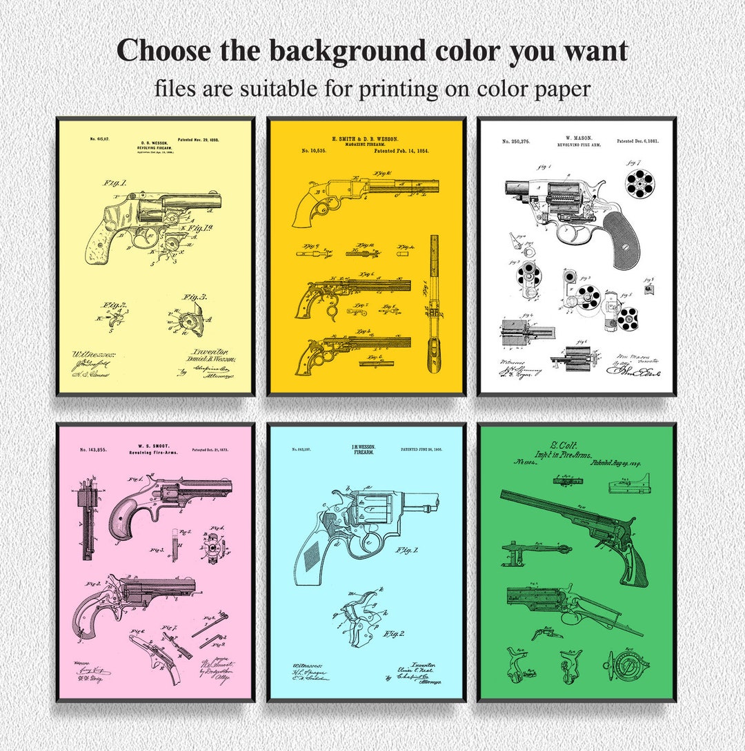 Set of 6 Vintage Gun Patent Posters, Revolver, Rifle & Firearm Art - Etsy
