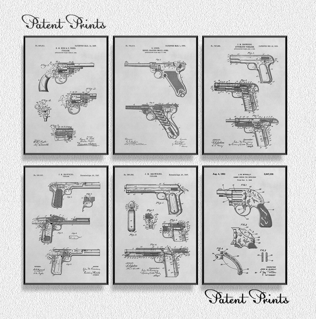 Set of 6 Vintage Gun Patent Posters, Revolver, Rifle & Firearm Art - Etsy