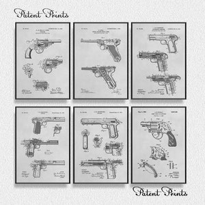 Set of 6 Vintage Gun Patent Posters, Revolver, Rifle & Firearm Art - Etsy