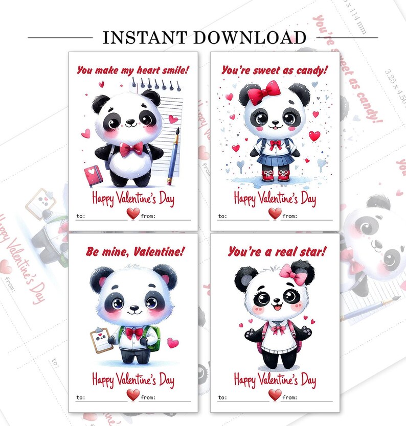 Printable Panda Valentine Cards for Kids, Cute Watercolor Panda ...