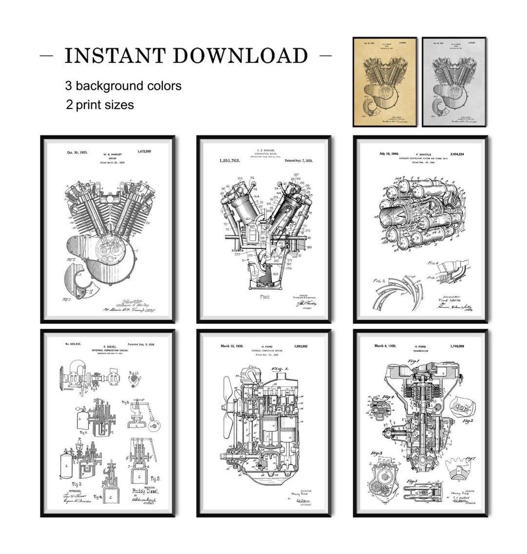 Set of 6 Vintage Engines Patent Prints, Engines Blueprint Posters - Etsy