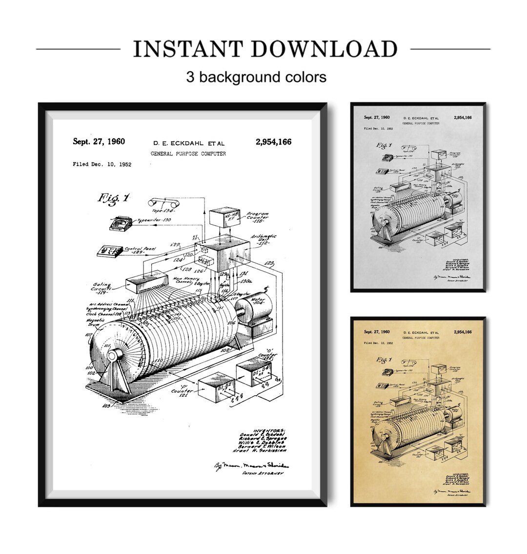 First Computer Patent Print, Computer Blueprint, Computer Wall Art - Etsy