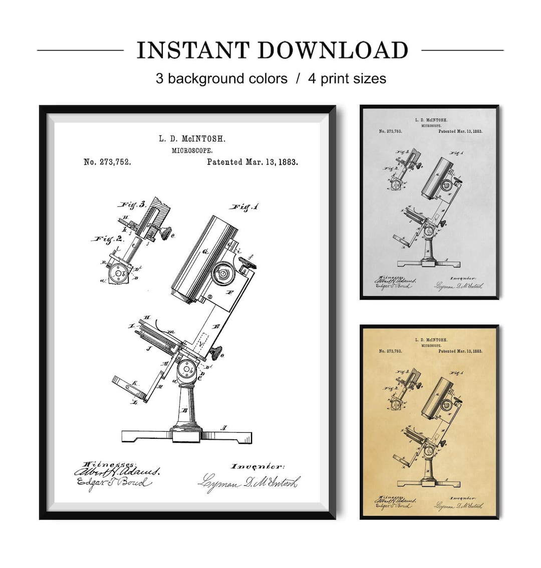 Vintage Microscope Patent Print, Microscope Poster, Blueprint Art - Etsy