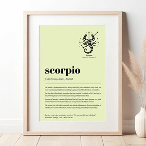 Scorpio Definition Print | Zodiac Decor | Birthday Gift | Zodiac Poster ...