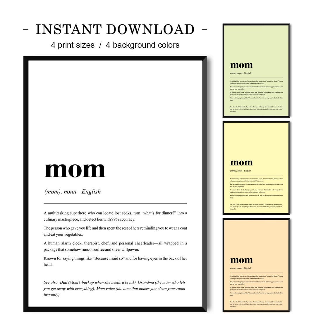 Mom Definition Print, Funny Mother's Day Gift, Minimalist Typography ...