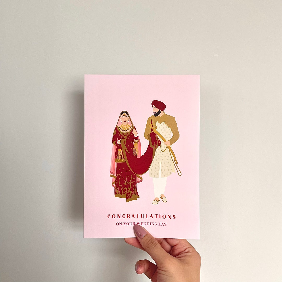 Punjabi Bride and Groom Card Punjabi Wedding Card Congratulations on ...