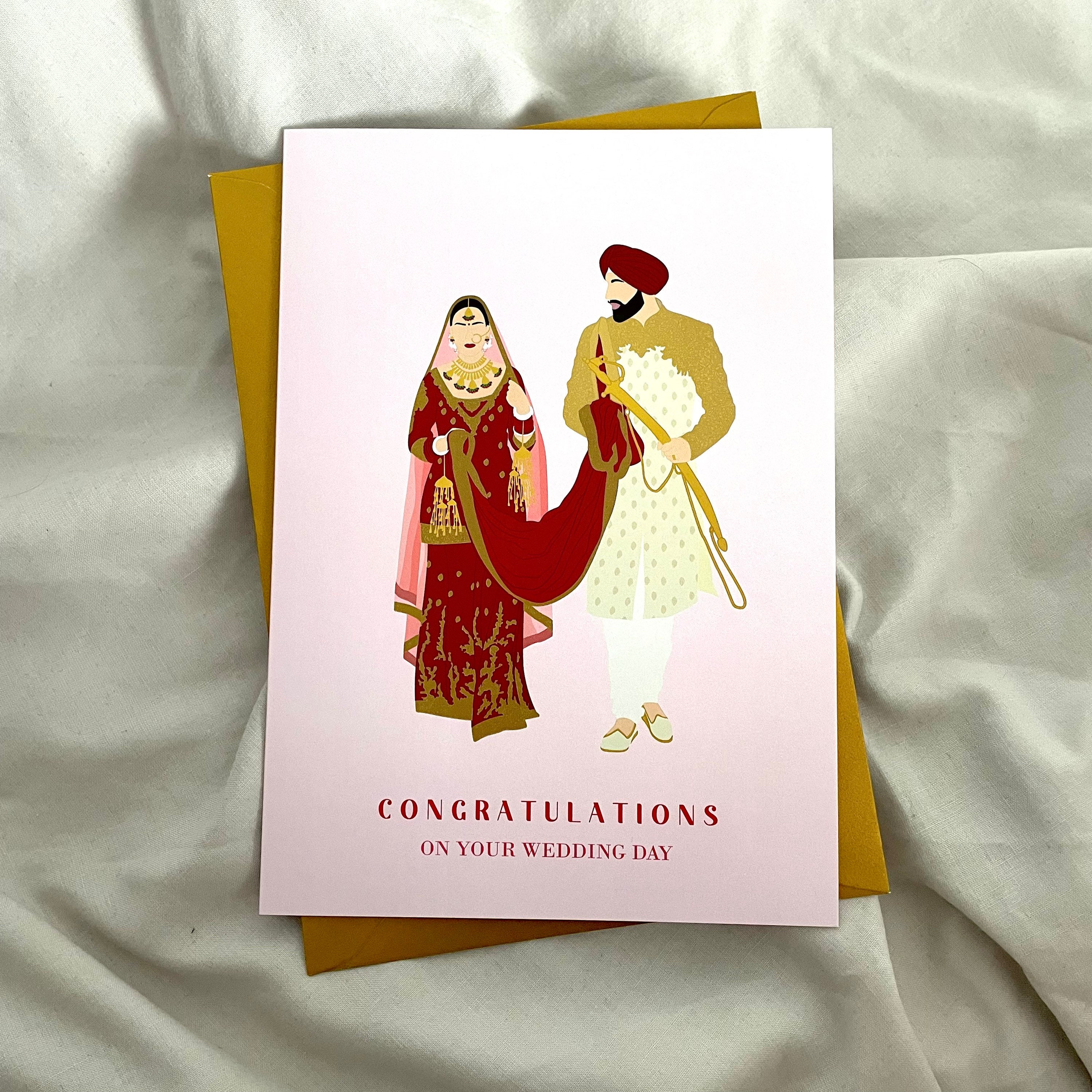 Punjabi Bride and Groom Card Punjabi Wedding Card Congratulations on ...