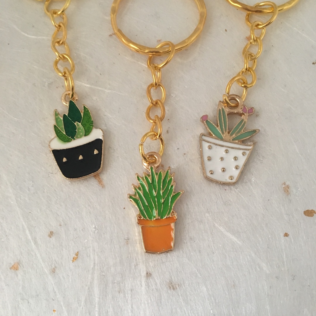 Plant Keyring Potted Plant Cactus Plant Keyring Enamel Keyring Unisex ...