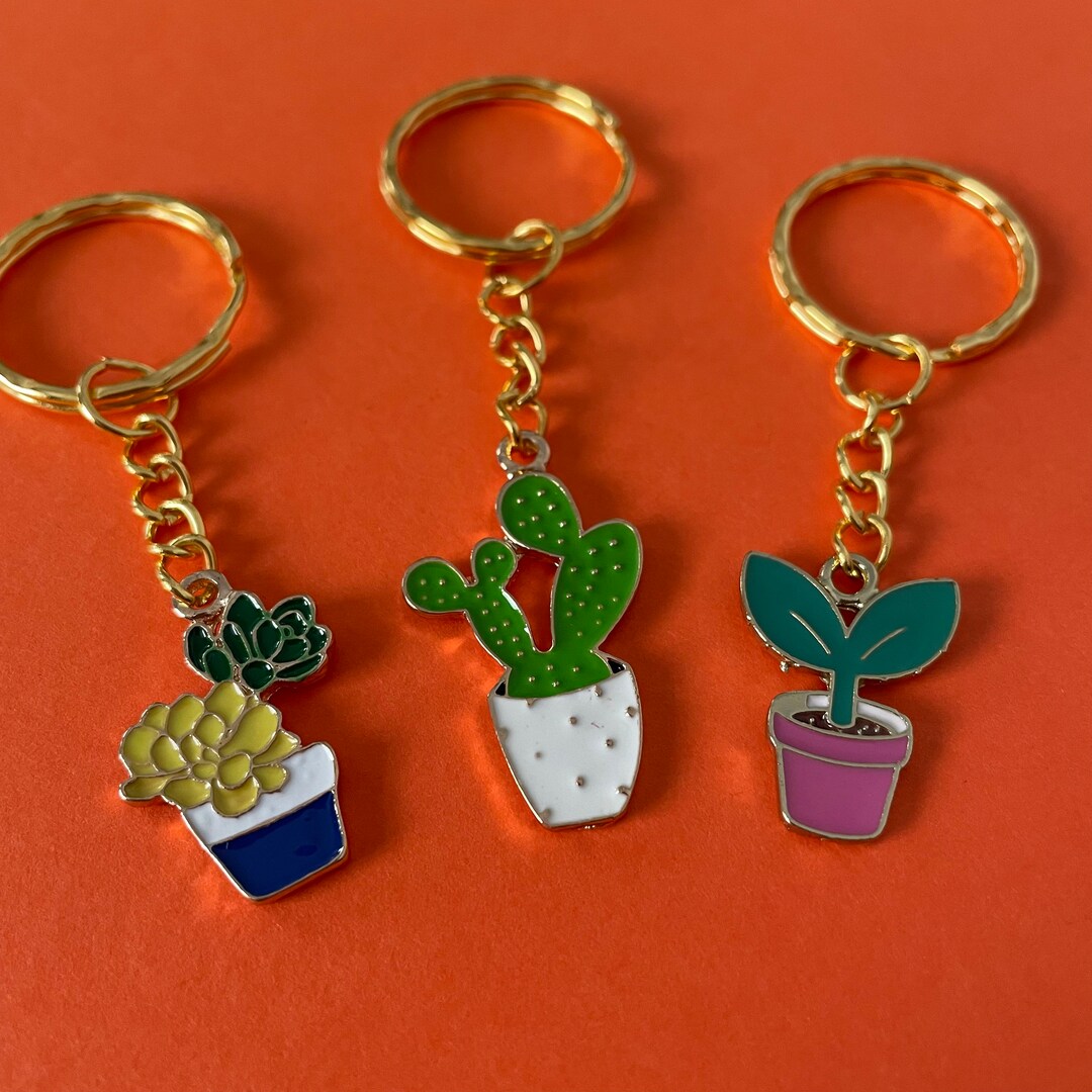 Plant Keyring Potted Plant Cactus Plant Keyring Enamel Keyring Unisex ...