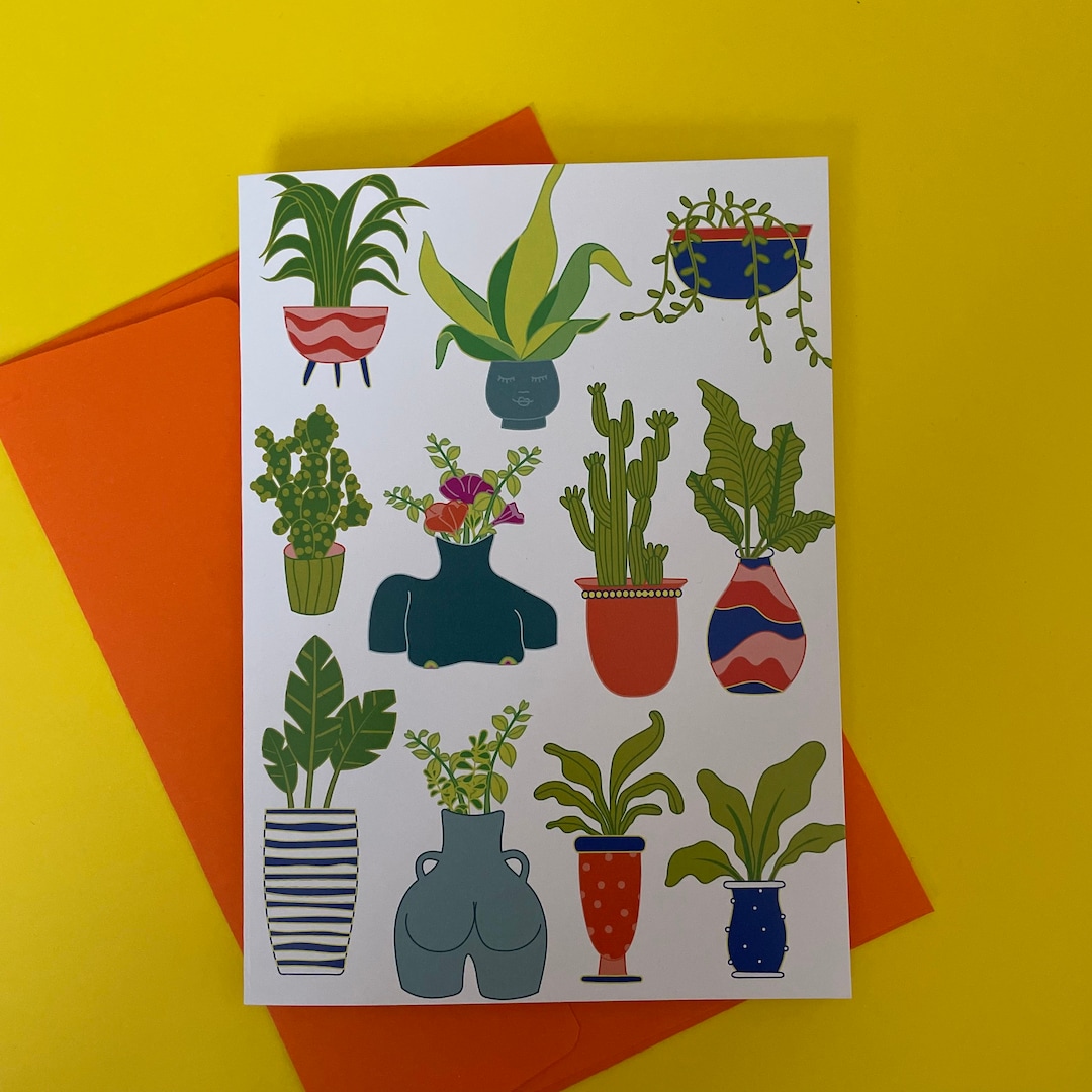 Potted Plant Birthday Card Potted Plant Greeting Card Cactus Plant Card ...