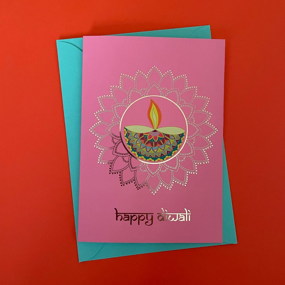 Happy Diwali Card Diwali Foil Print Card Diva Card Divali Celebration ...