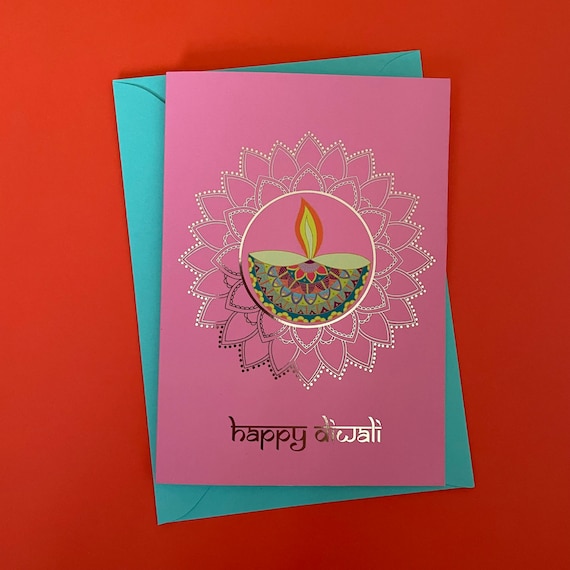 Happy Diwali Card Diwali Foil Print Card Diva Card Divali - Etsy