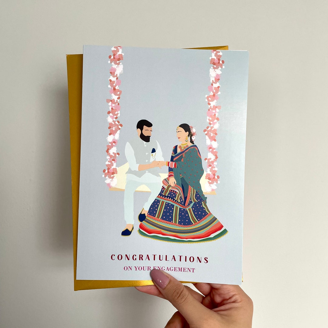 Indian Bride and Groom Card Indian Engagement Card Congratulations on ...