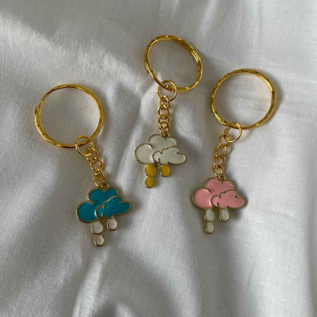 Cloud Keyring Cloud and Water Enamel Keyring Unisex Raindrop Keyring ...